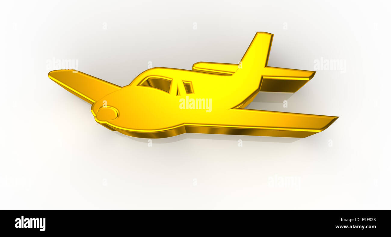gold plane sign on white background. digitally generated image Stock ...