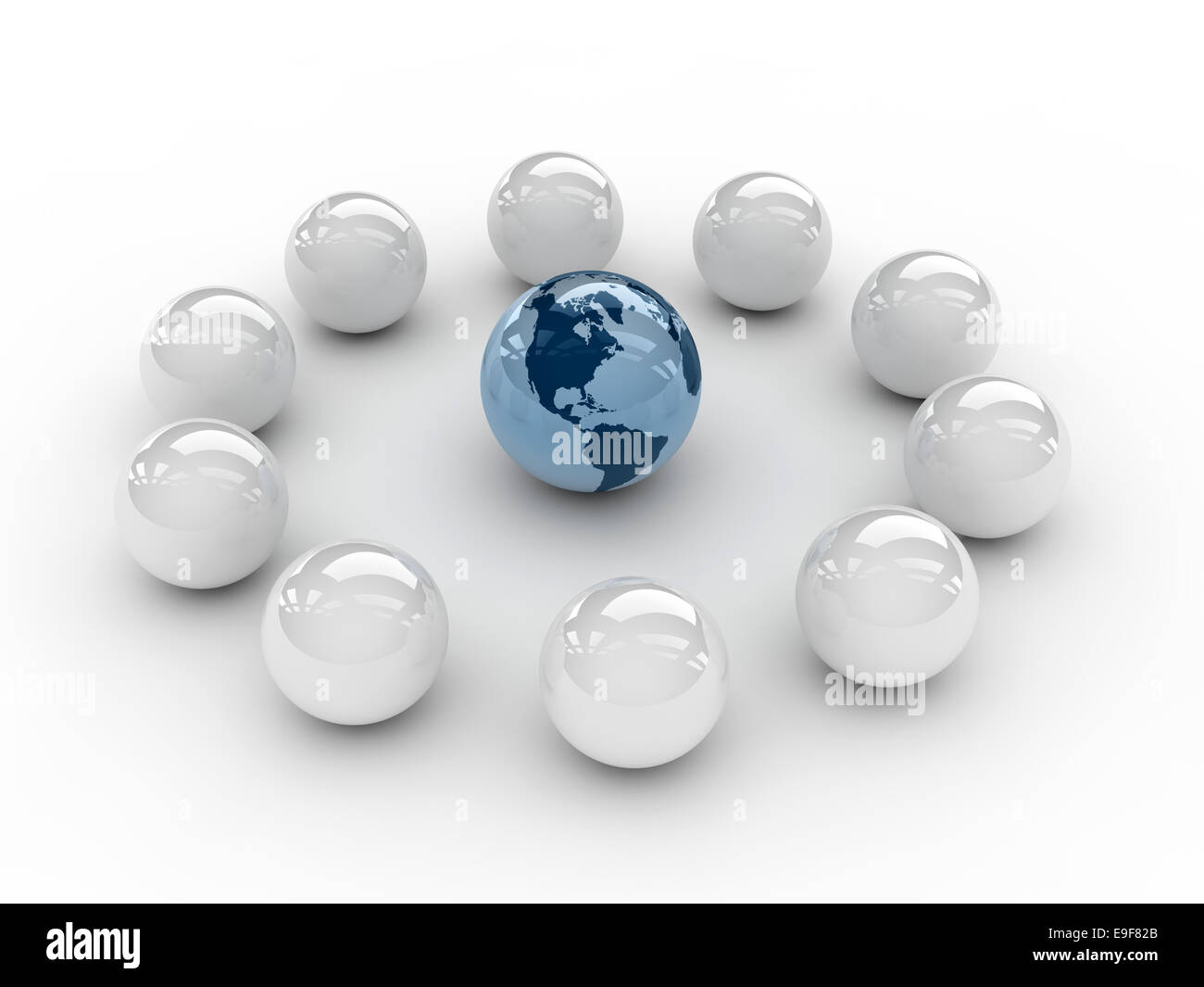 a earth sphere placed observably in a group of white spheres.Elements ...