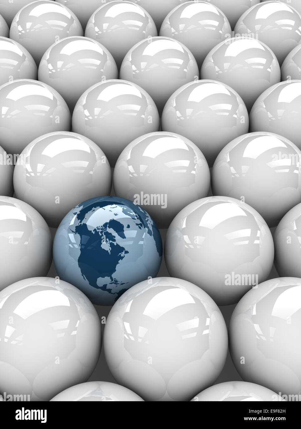 a earth sphere placed observably in a group of white spheres.Elements ...