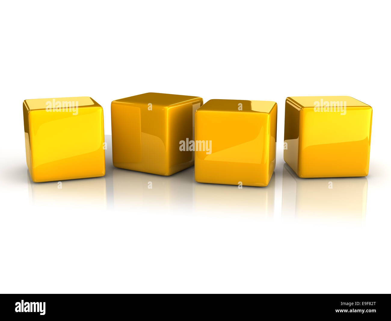 four 3D yellow cubes on white background Stock Photo - Alamy