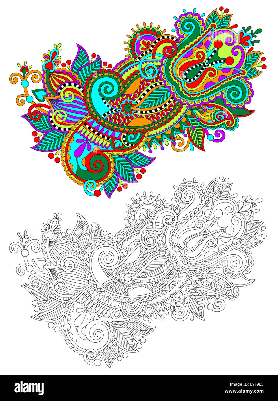 original hand draw line art ornate flower design Stock Photo - Alamy