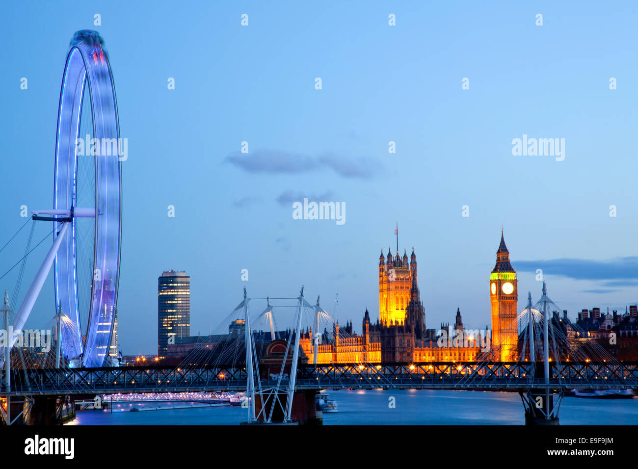 London Eye Side View with Big Ben Stock Photo - Alamy