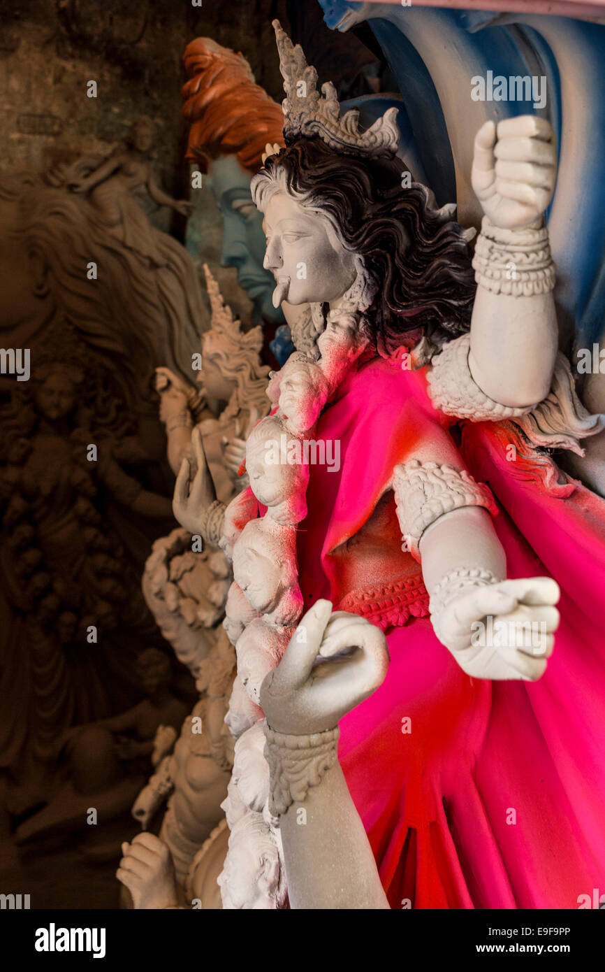 Kali statue during the paiting, Kumartuli, Kolkata, West Bengal, India ...