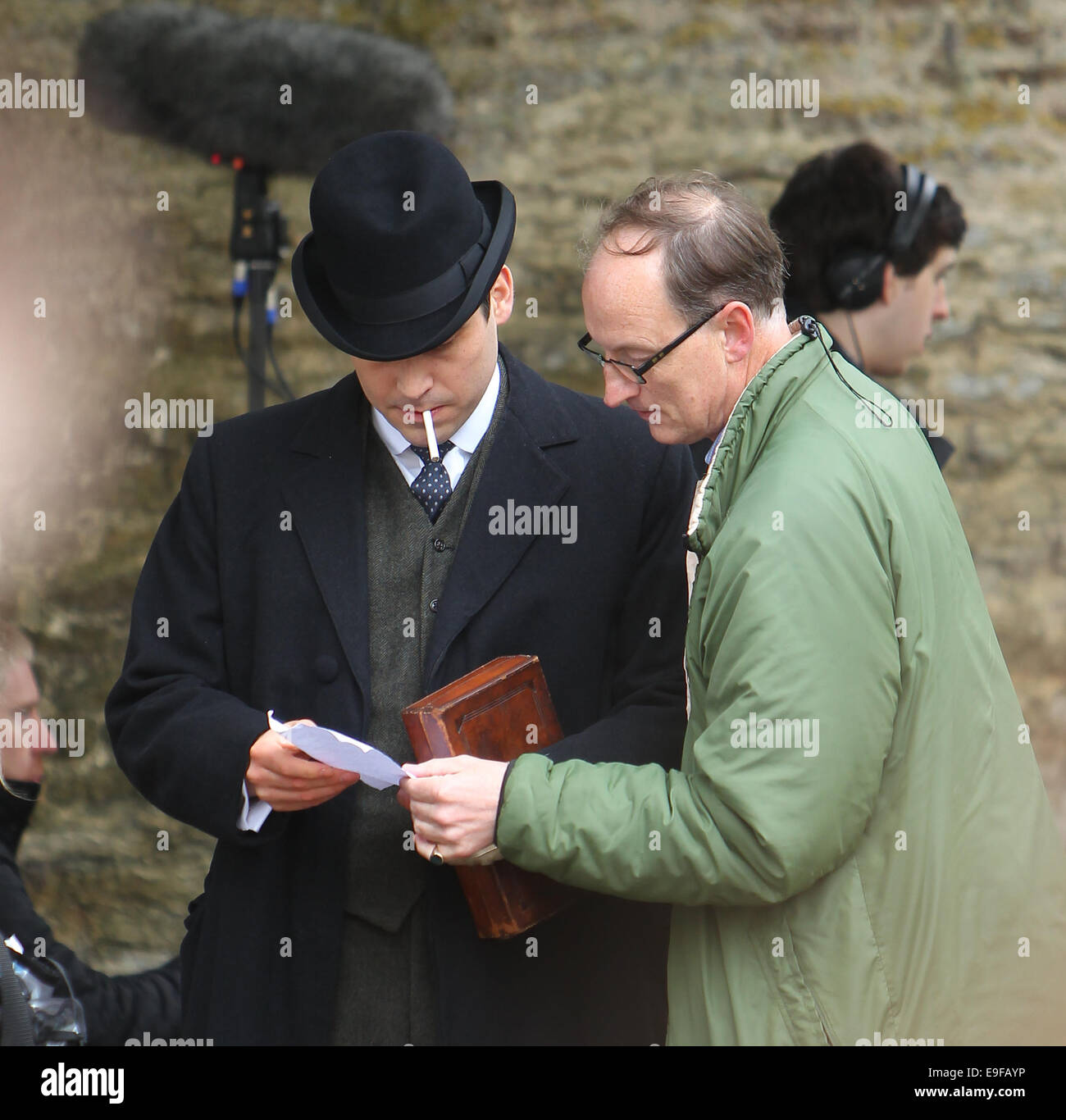 The cast of Downton Abbey film scenes on location outside a churchyard ...