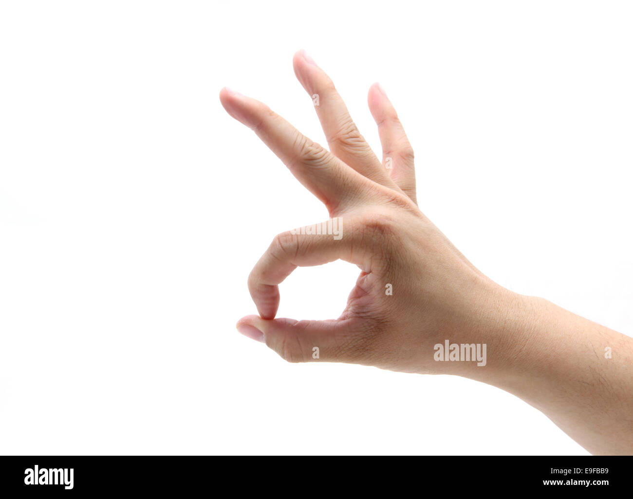 Hand with OK sign on white background Stock Photo - Alamy