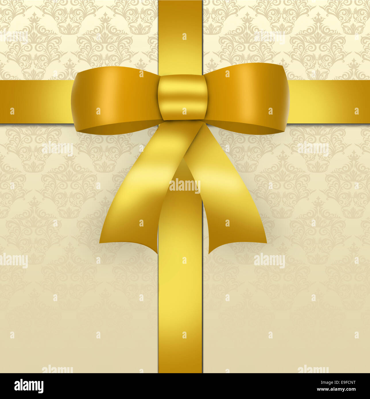 Damask Background With Gold Bow Stock Photo - Alamy