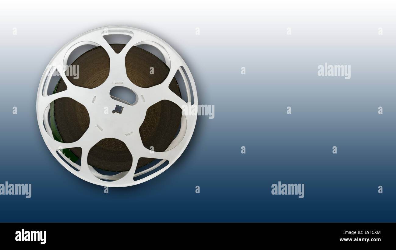 Film reel with blue background Stock Photo - Alamy