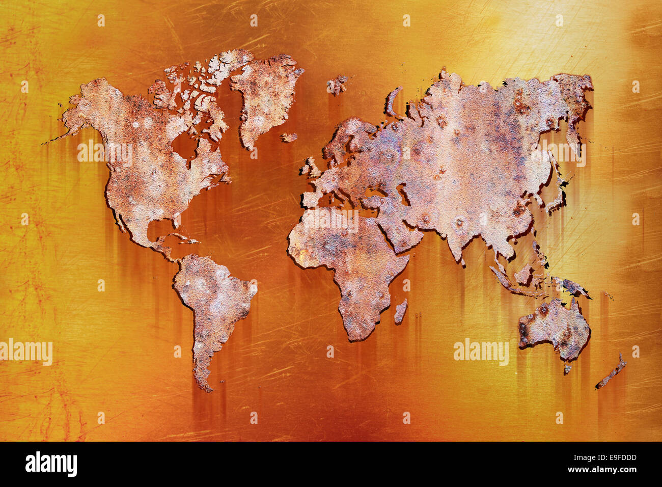 world map with rusty metall Stock Photo - Alamy