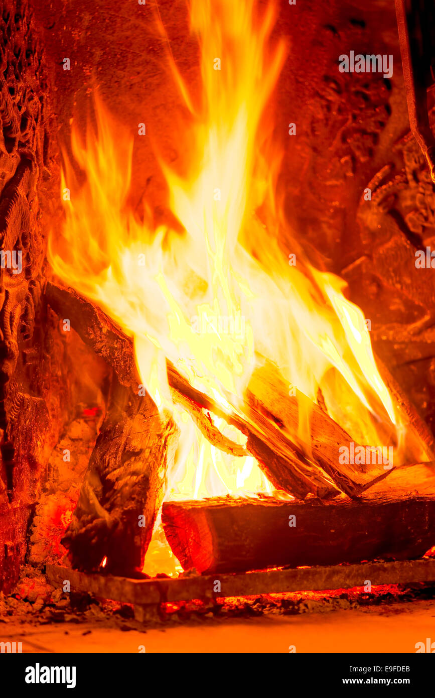 Fireplace close up Stock Photo - Alamy
