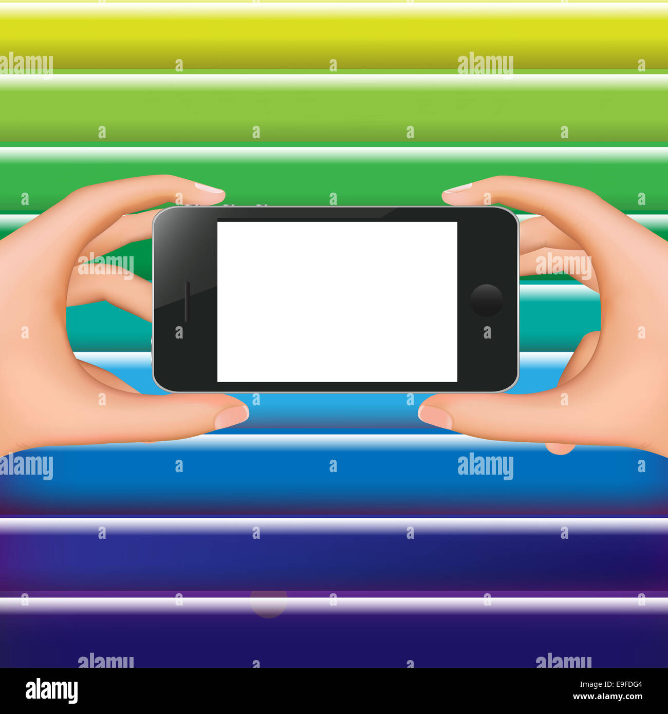 Hands Holding Phone And Colorful Background Stock Photo - Alamy