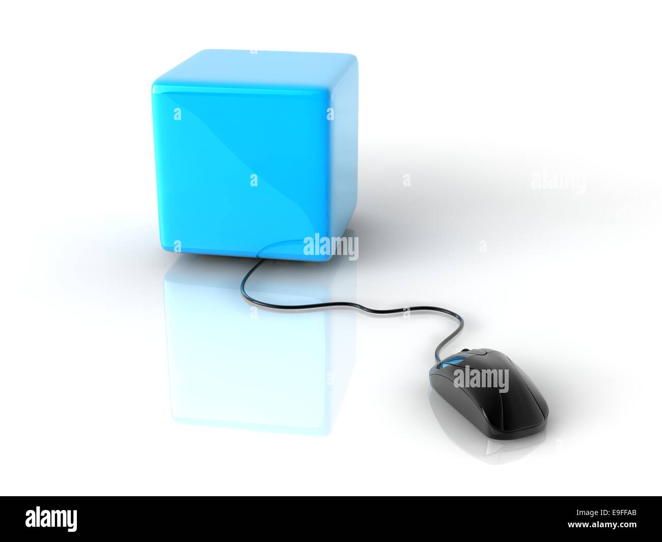 blue reflective cube and mouse deviece. digitally generated image Stock ...