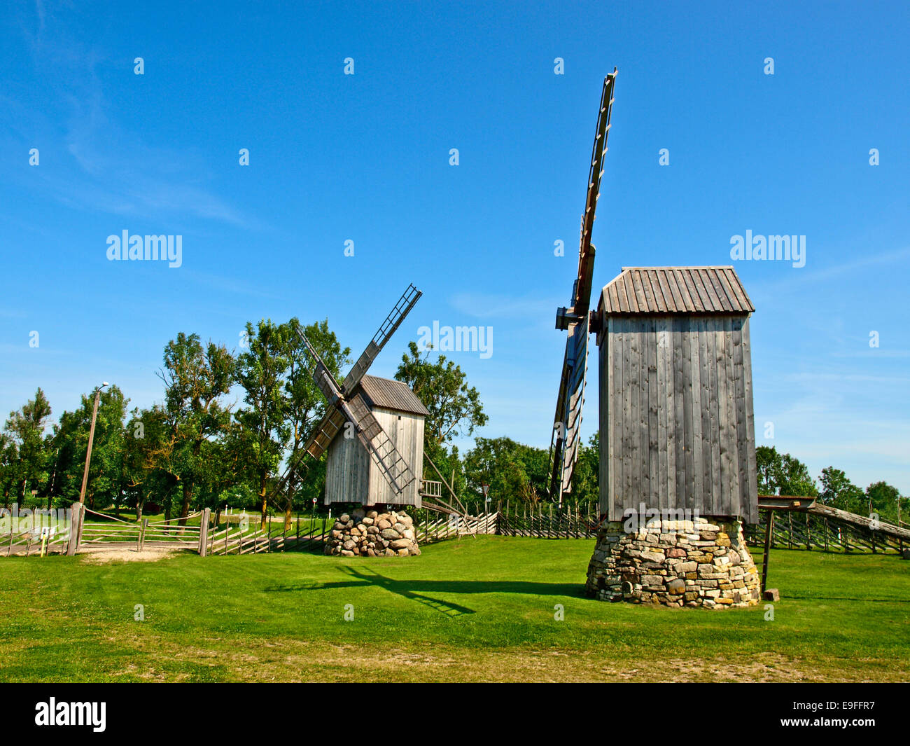 Old wooden windmills Stock Photo - Alamy