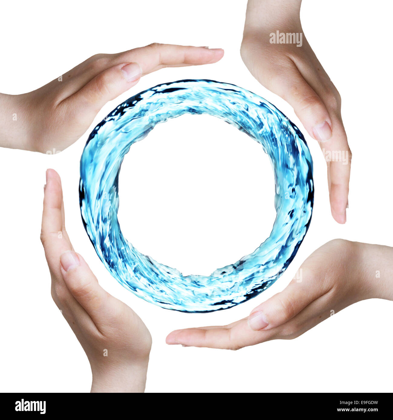 hands protecting a ring of water Stock Photo - Alamy
