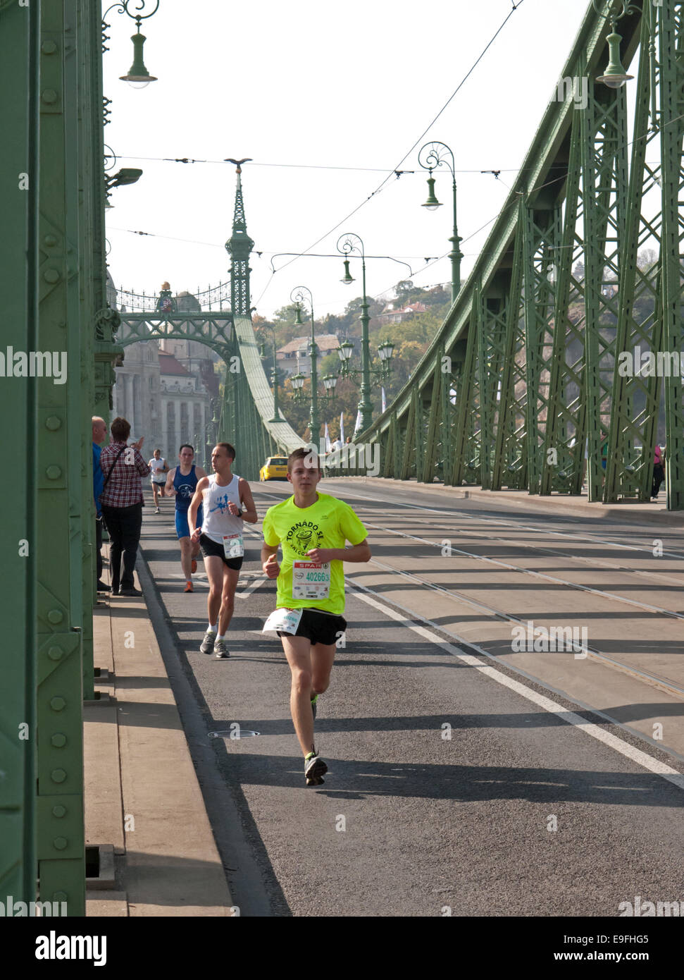 Runners on the Liberty Bridge at Budapest Spar Marathon, Budapest ...