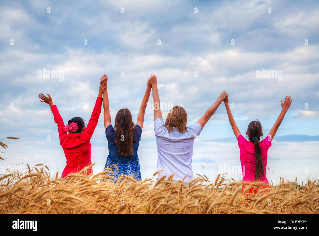 Four raised hands hi-res stock photography and images - Alamy