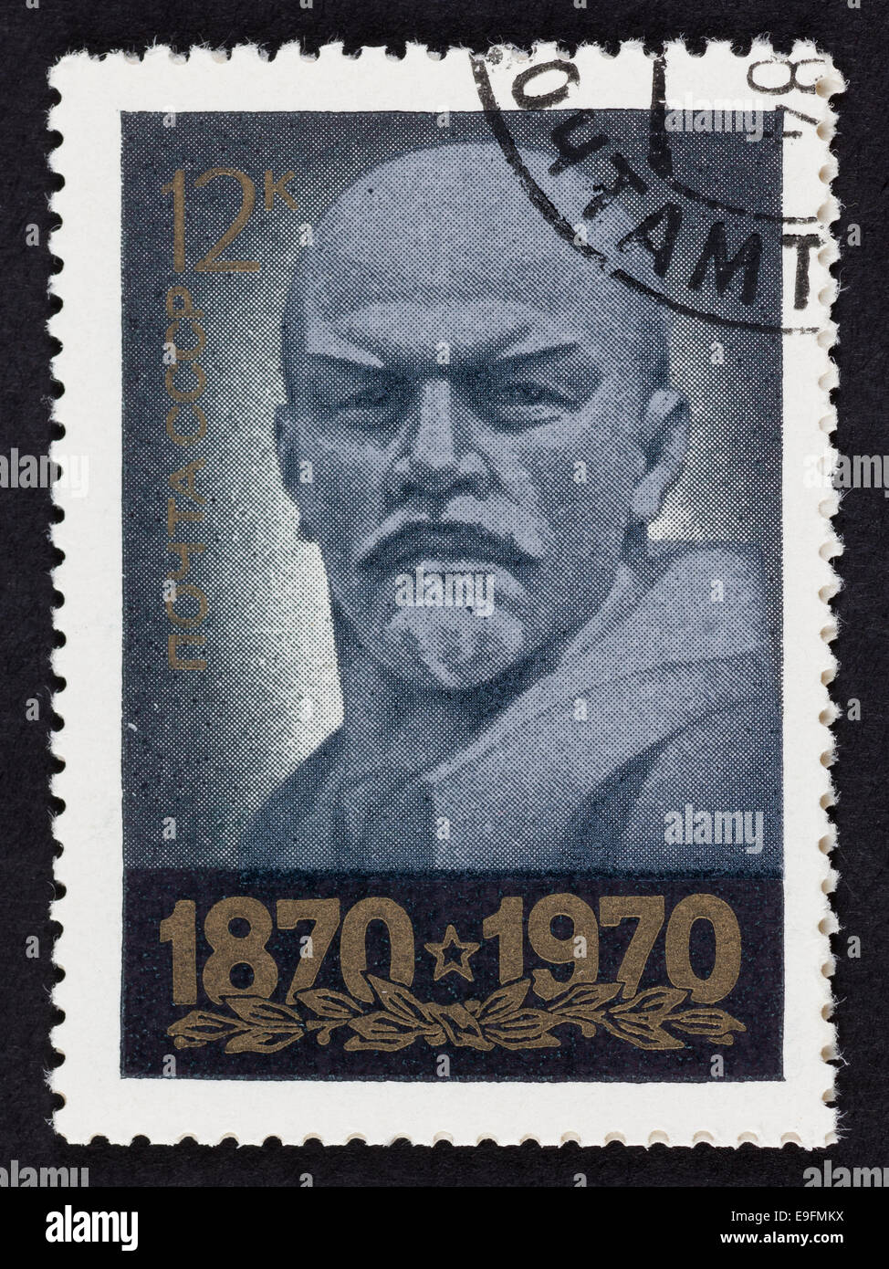 USSR postage stamp Vladimir Lenin. 1970 year. Black background Stock ...