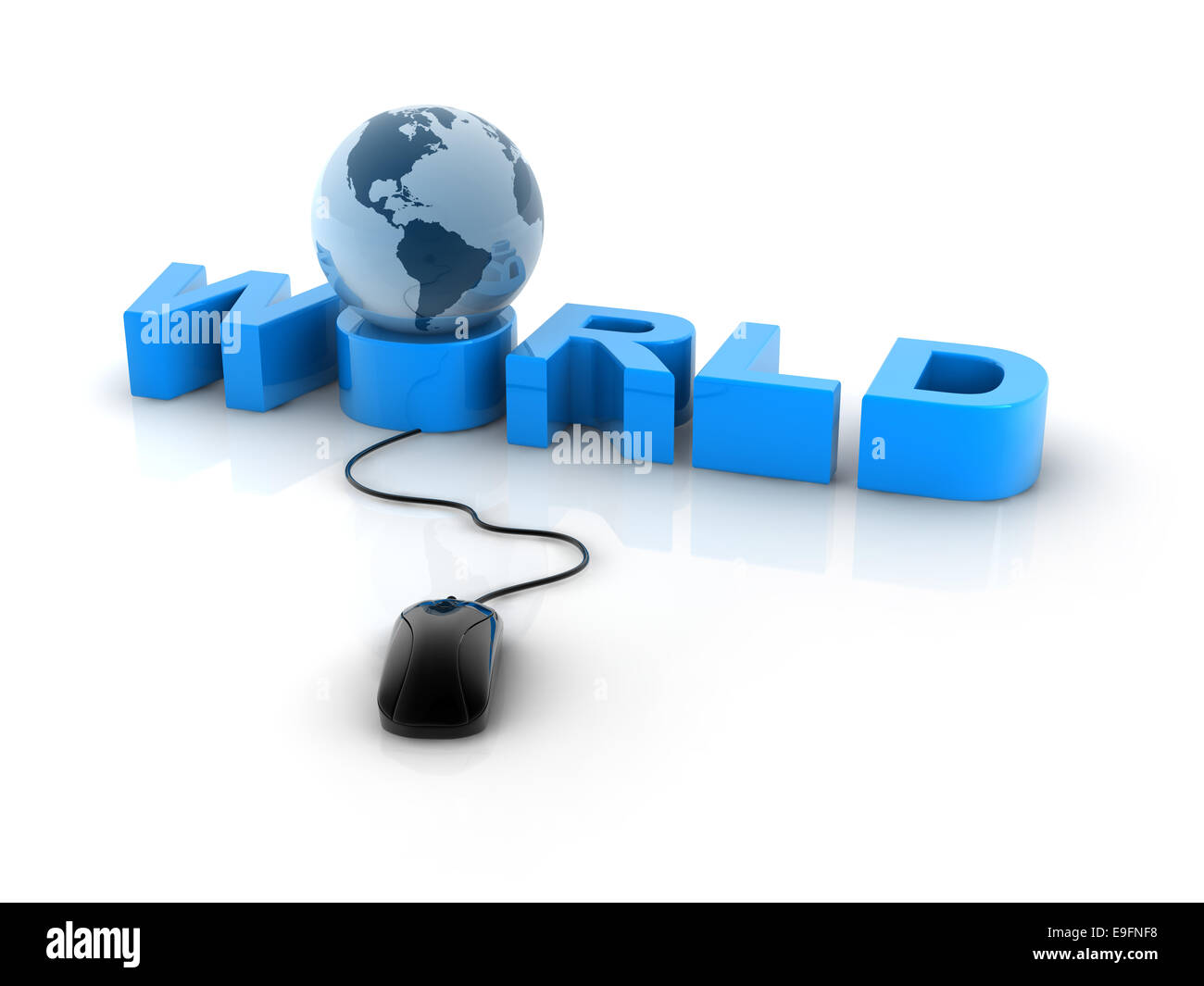 earth sphere on blue text "WORLD" with a computer mouse.Elements of ...