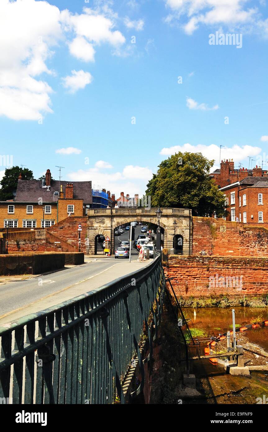 View of Old Dee Bridge along the River Dee, Chester, Cheshire, England ...