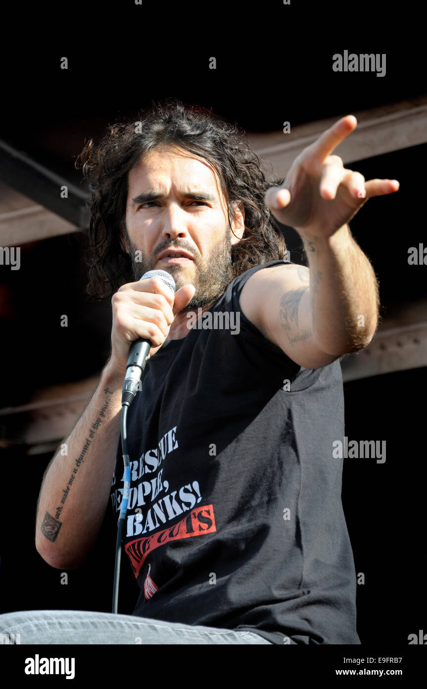Russell Brand, comedian, speaking at The People's Assembly ...