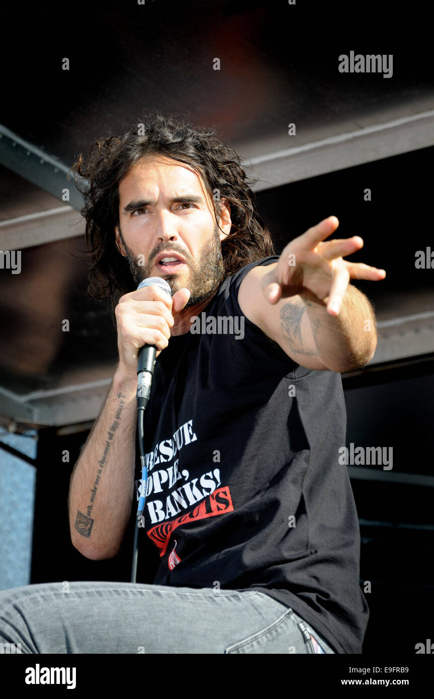 Russell Brand, comedian, speaking at The People's Assembly ...