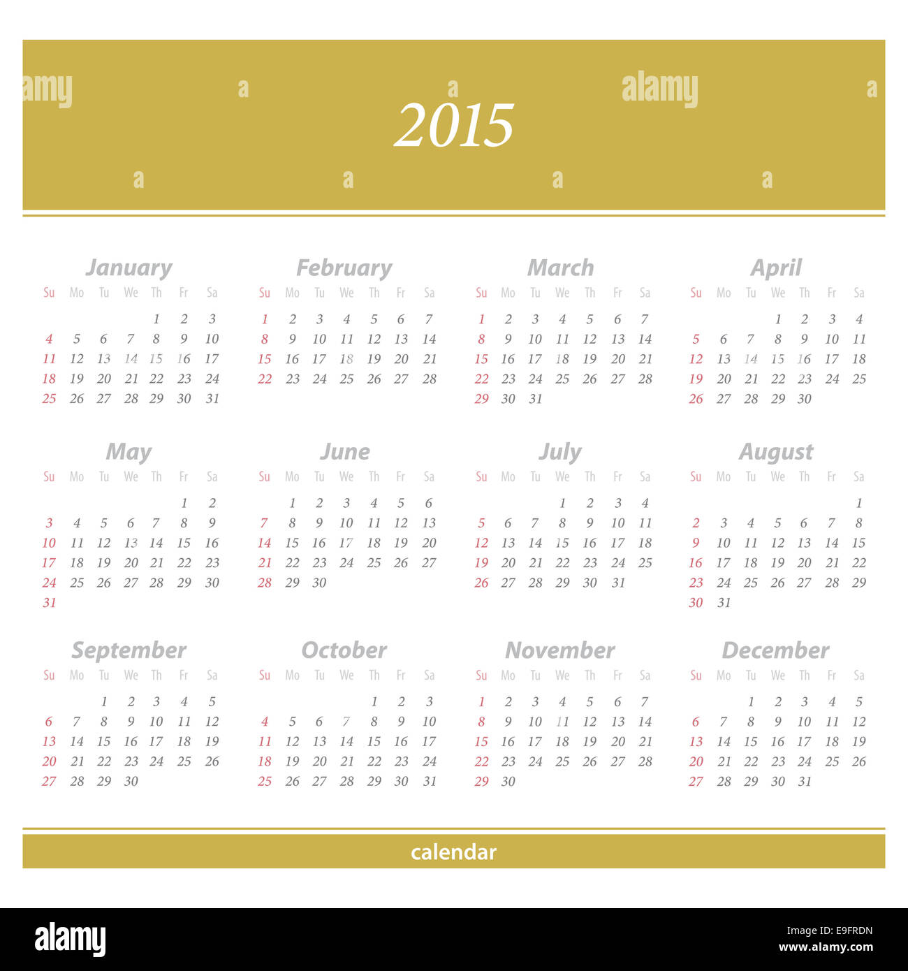 2015 new year European calendar. vector daily organizer template Stock ...