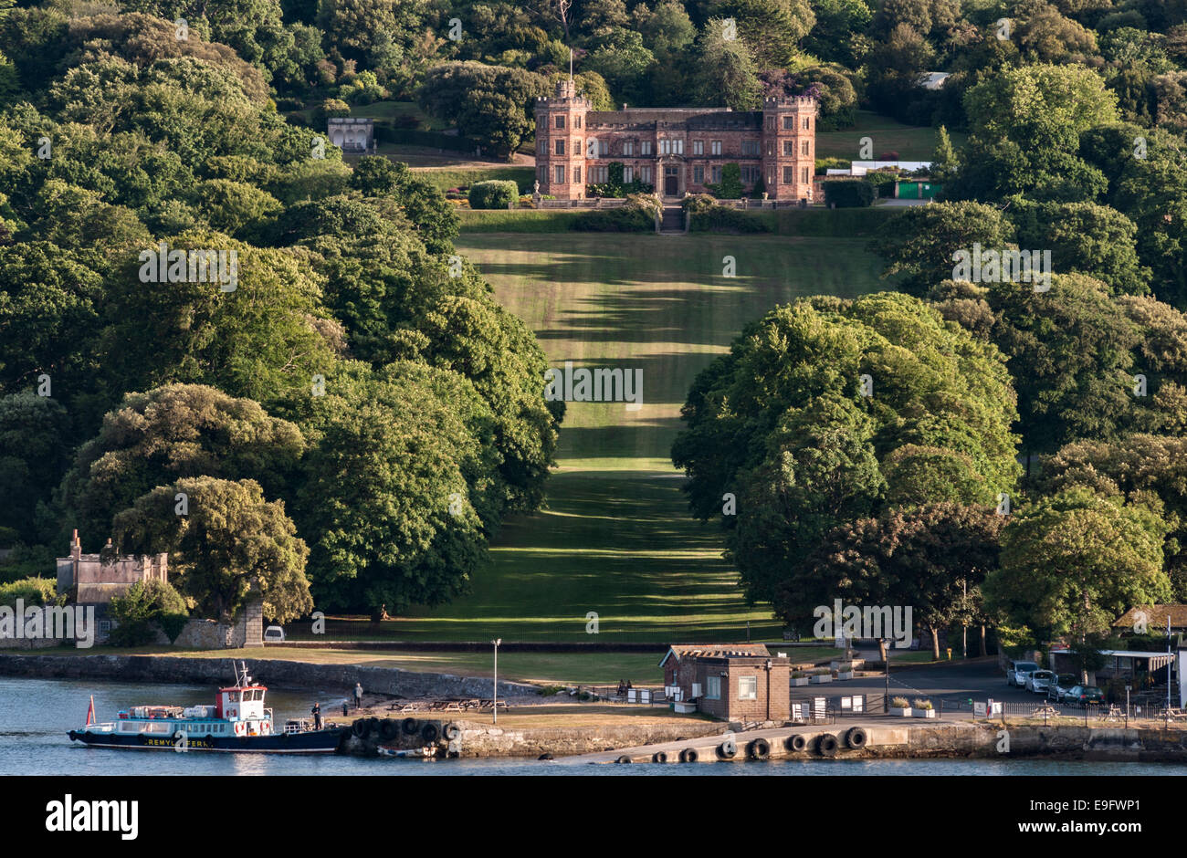 Mount Edgcumbe, Cornwall, UK. View of the house from Devonport across ...