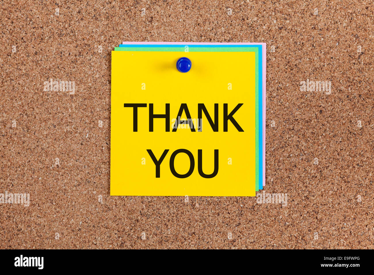 Post-it notes with word "Thank you" on corkboard (bulletin board Stock ...