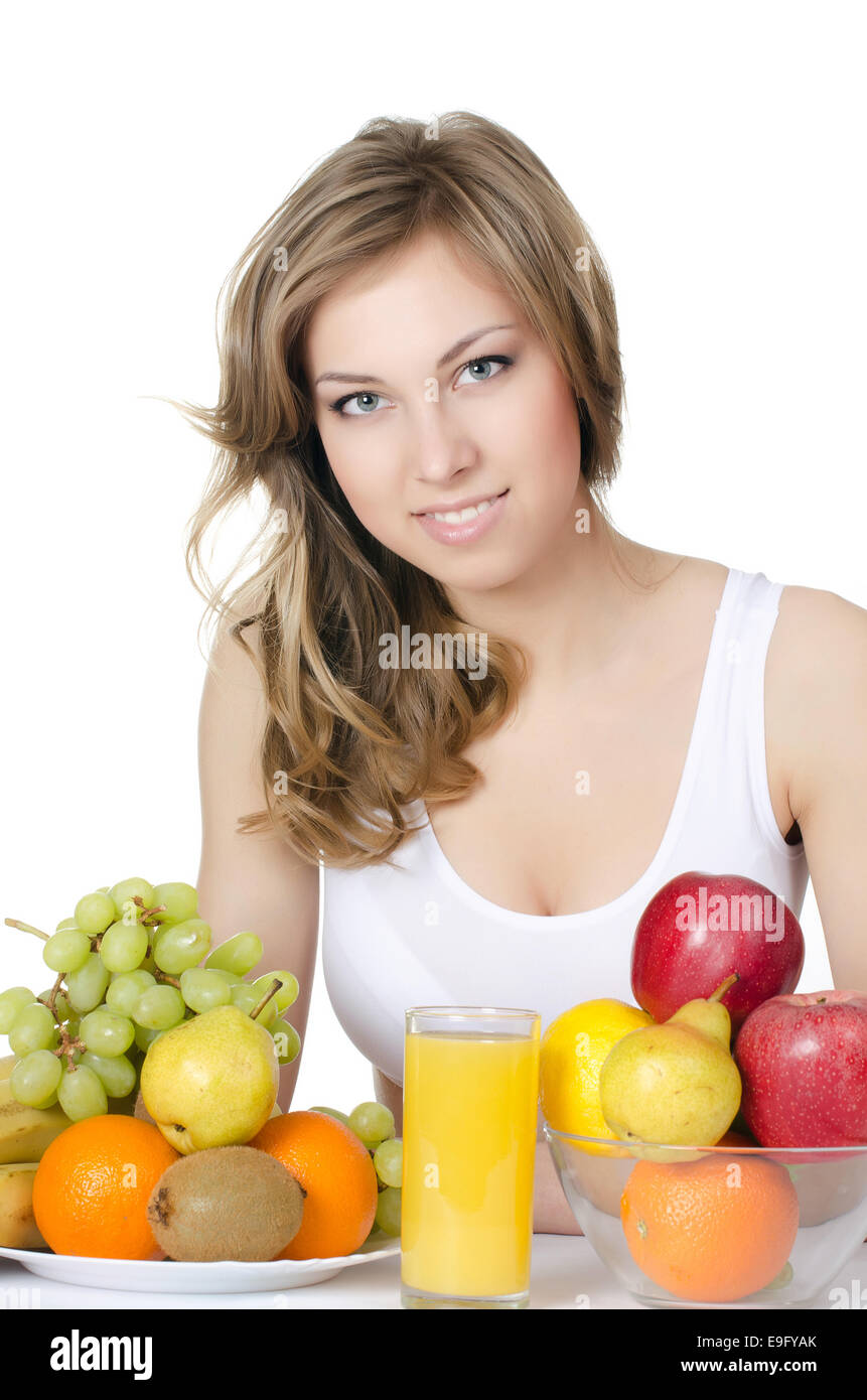 Beautiful girl with fruit and vegetables Stock Photo - Alamy