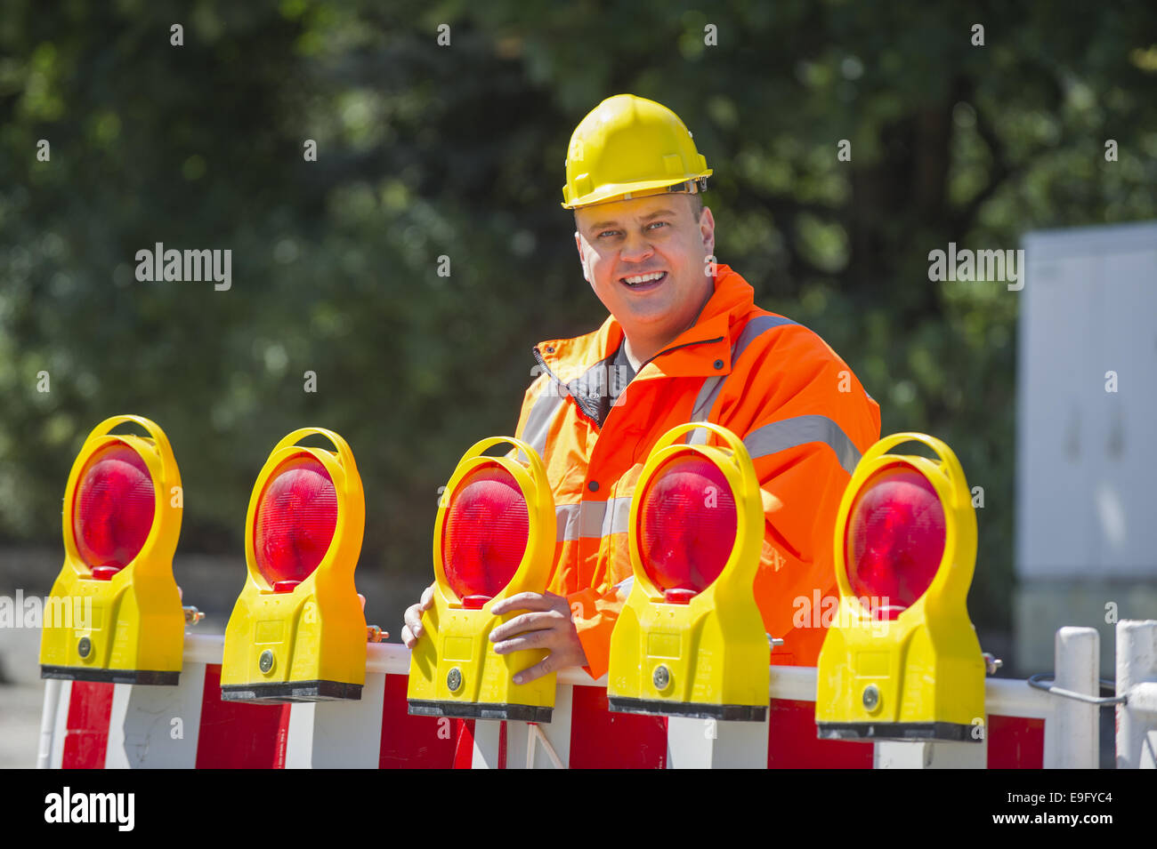 Workers checked the Construction Barrier Stock Photo - Alamy