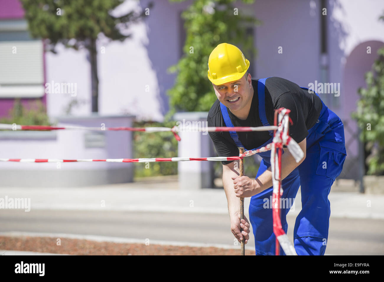 Workers checked the Construction Barrier Stock Photo - Alamy