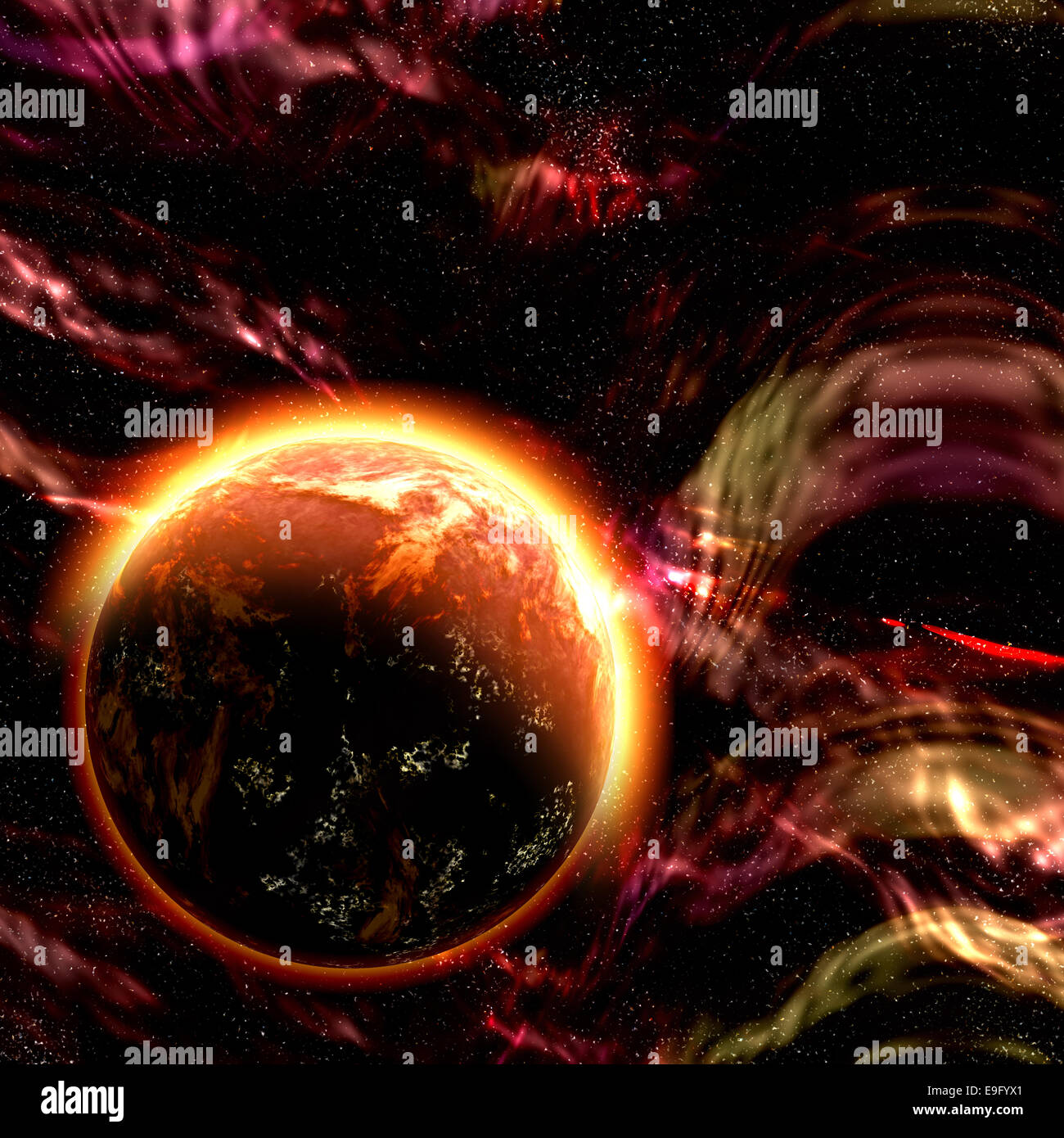 Lone red glowing planet in space Stock Photo - Alamy