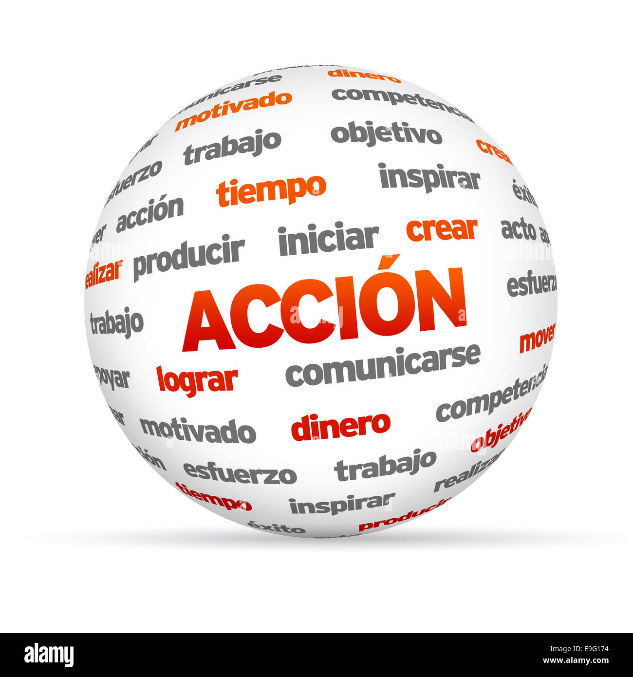3d Action Word Sphere (In Spanish Stock Photo - Alamy