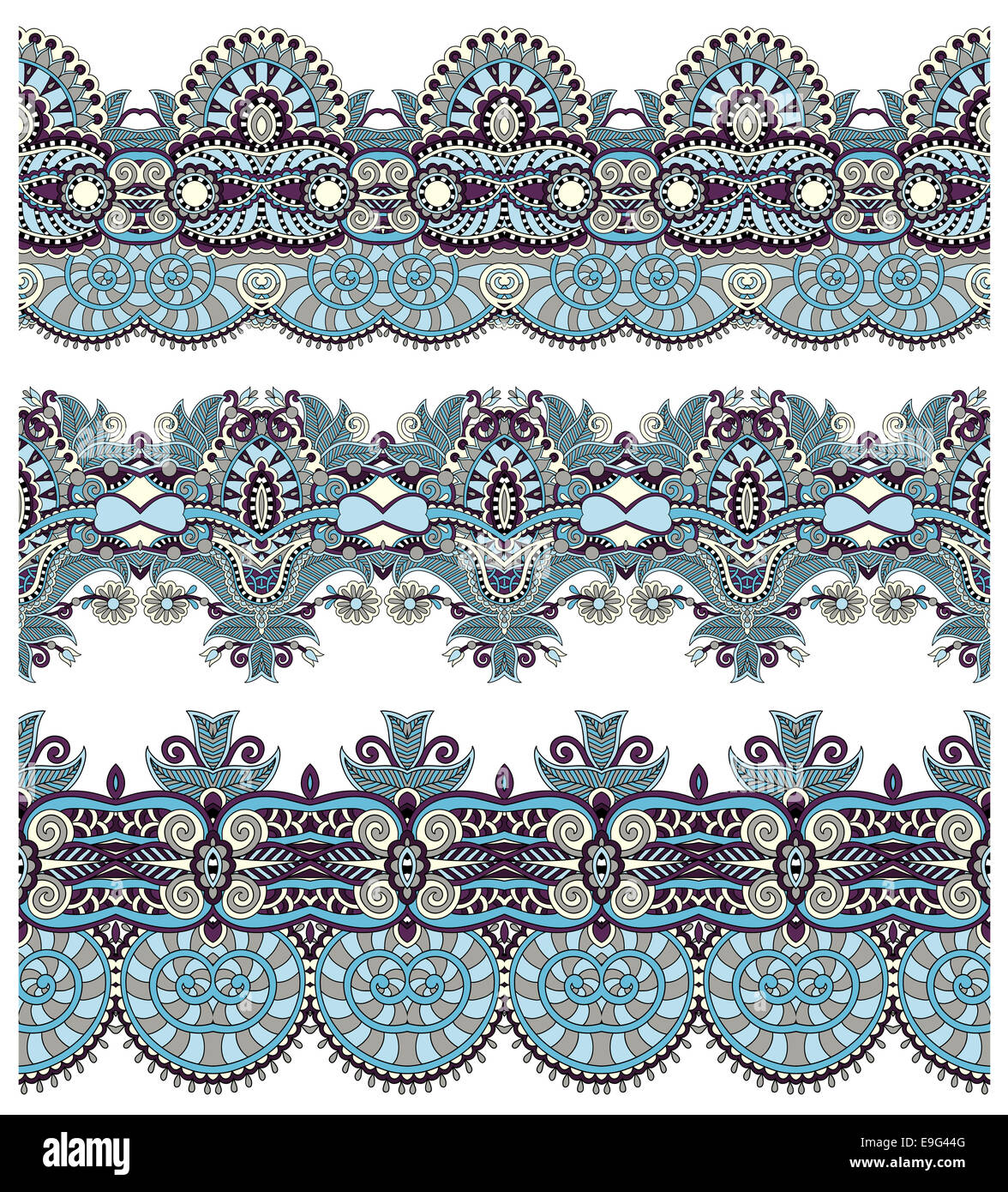 seamless ethnic floral paisley stripe pattern, border set Stock Photo ...