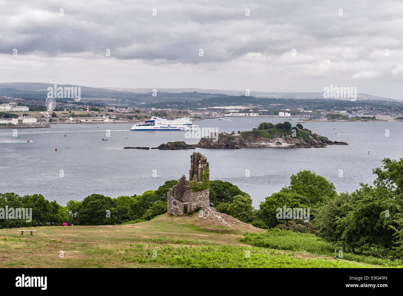 The Mount Edgcumbe Folly (1747), Cremyll, Cornwall. In the background a ...