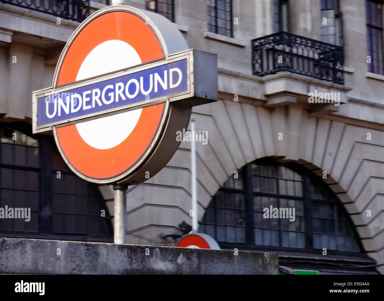 Close up of the sign for the iconic London underground with historic ...
