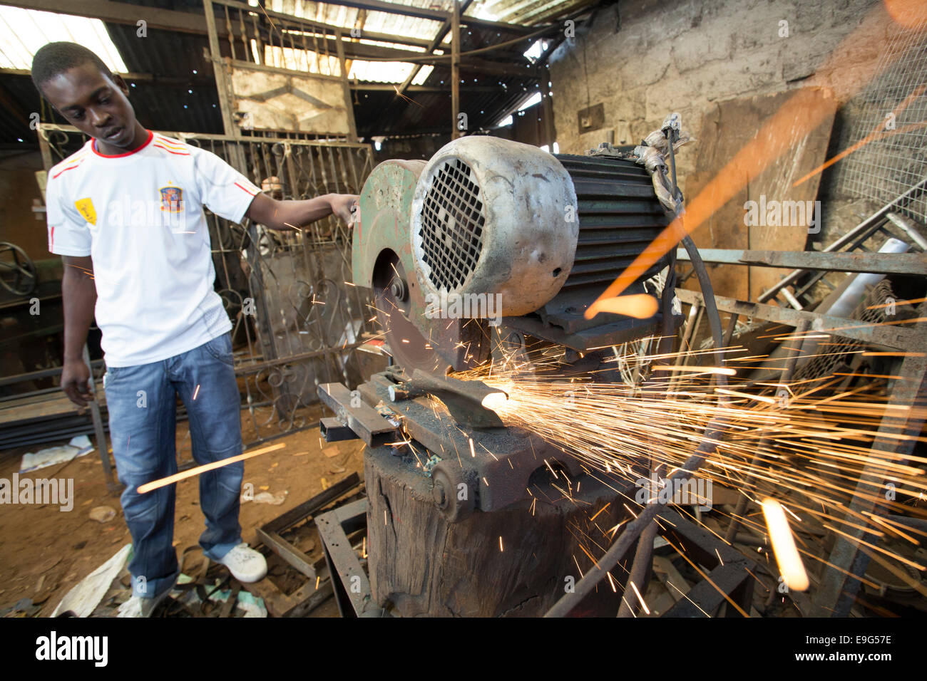 Machinery at a metal workshop in Dar es Salaam, Tanzania, East Africa ...