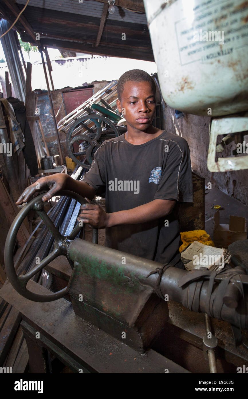 Machinery at a metal workshop in Dar es Salaam, Tanzania, East Africa ...