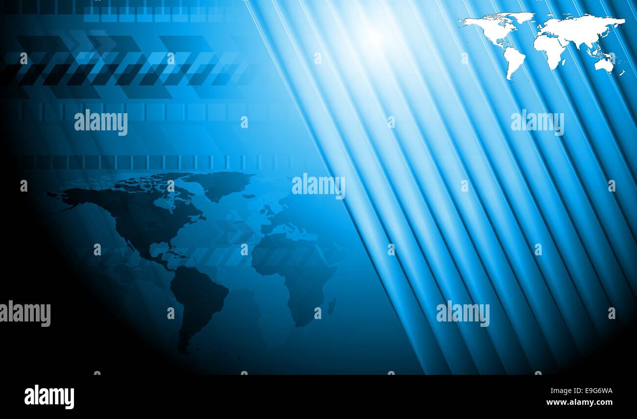 Bright blue technology background with world map Stock Photo - Alamy
