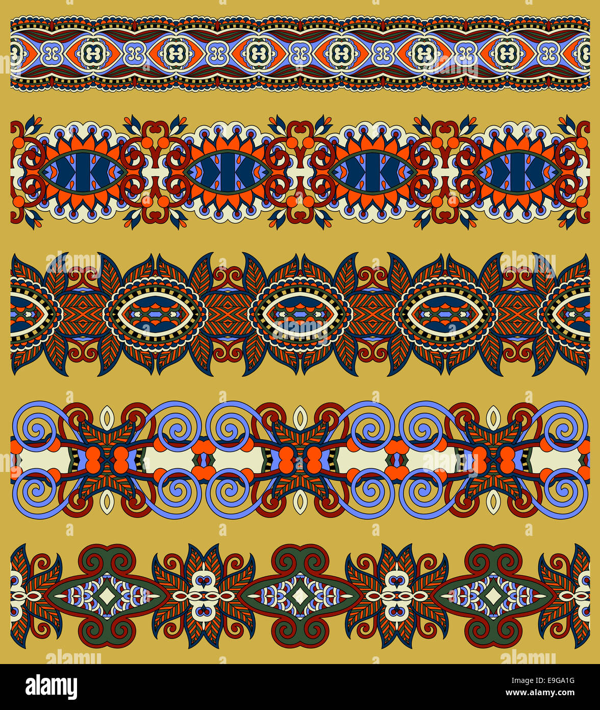 seamless ethnic floral paisley stripe pattern, border set Stock Photo ...