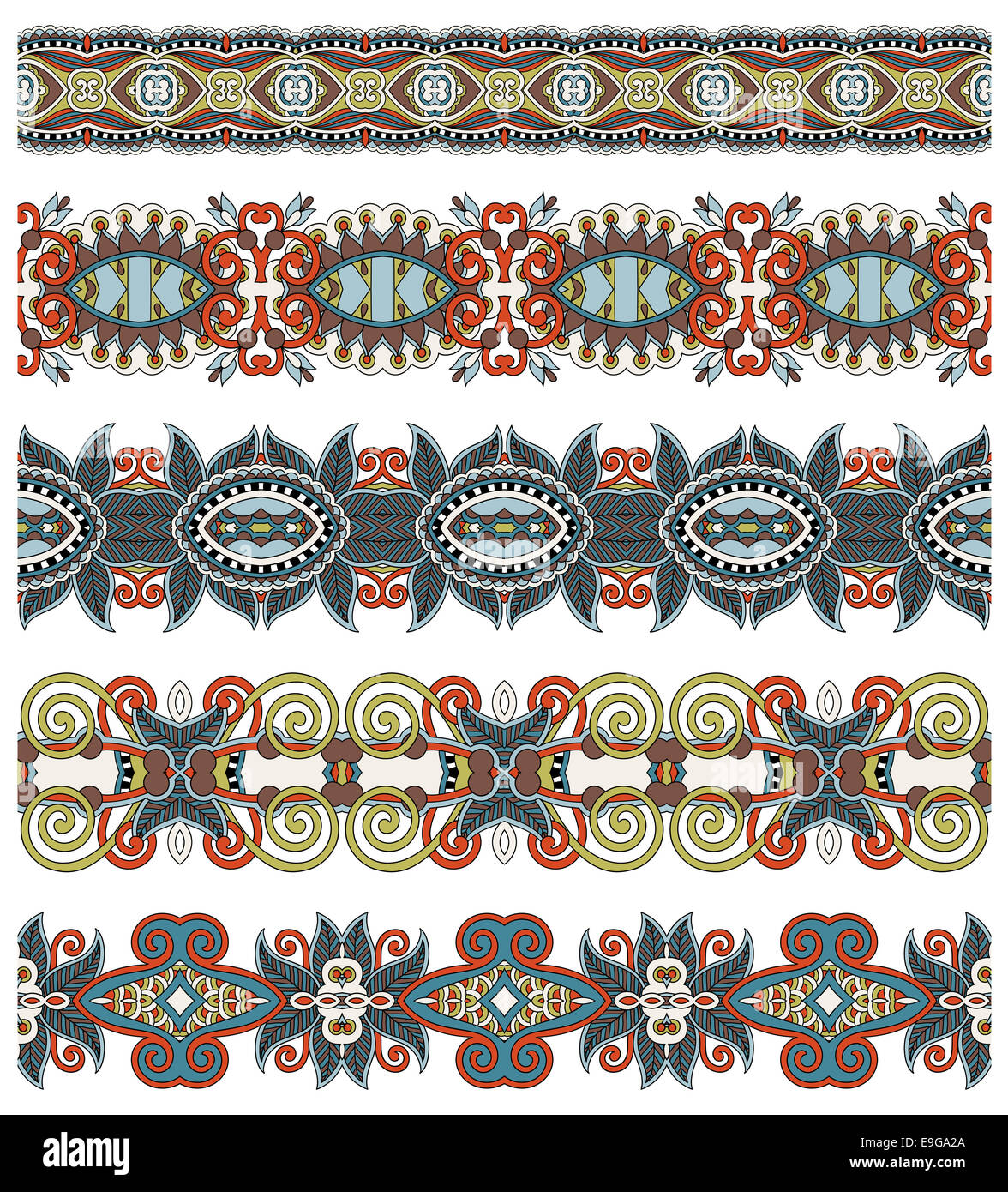 seamless ethnic floral paisley stripe pattern, border set Stock Photo ...