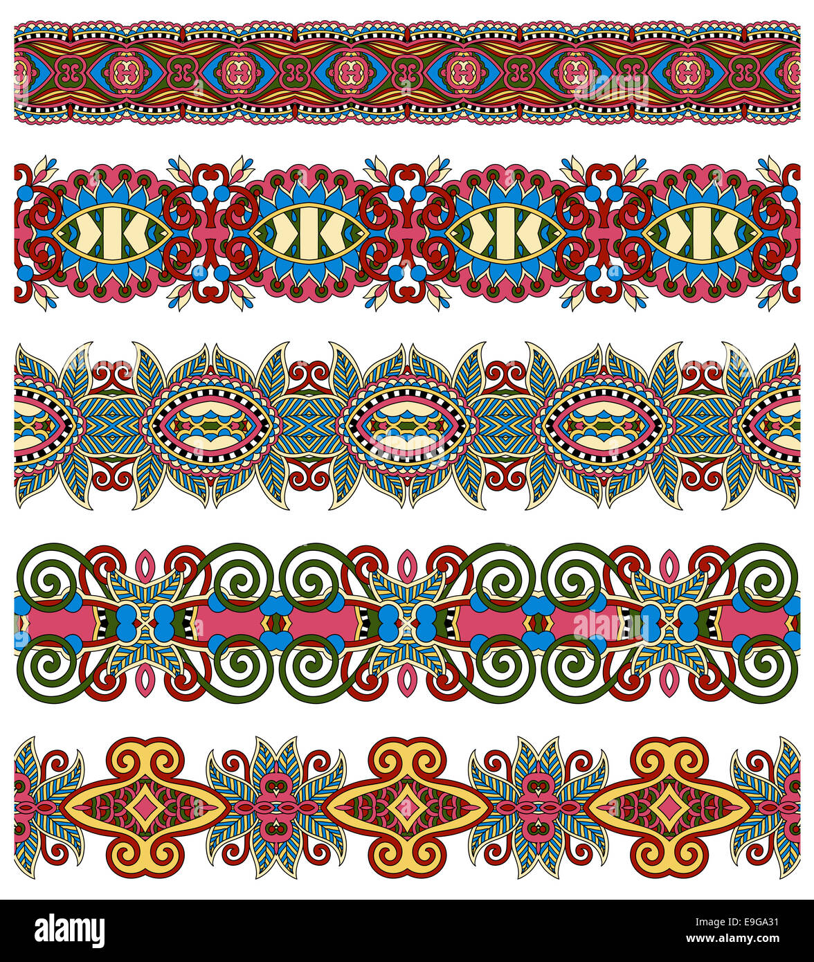seamless ethnic floral paisley stripe pattern, border set Stock Photo ...