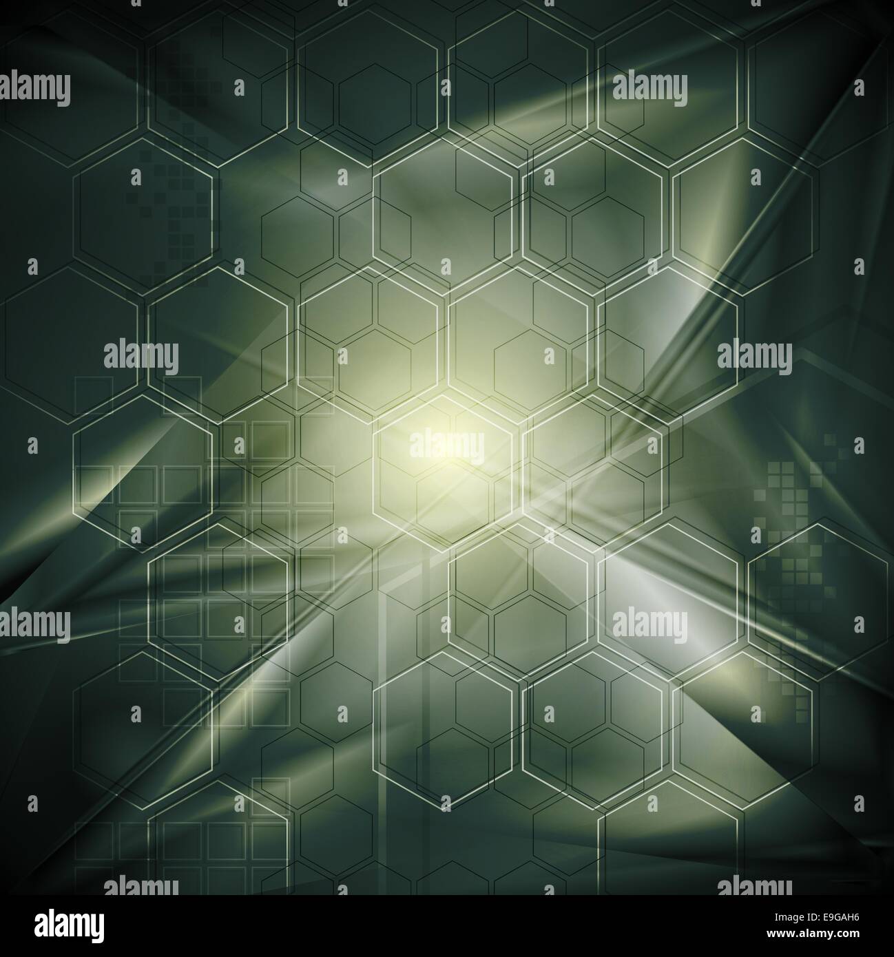 Dark green technology background. Hexagons and squ Stock Photo - Alamy