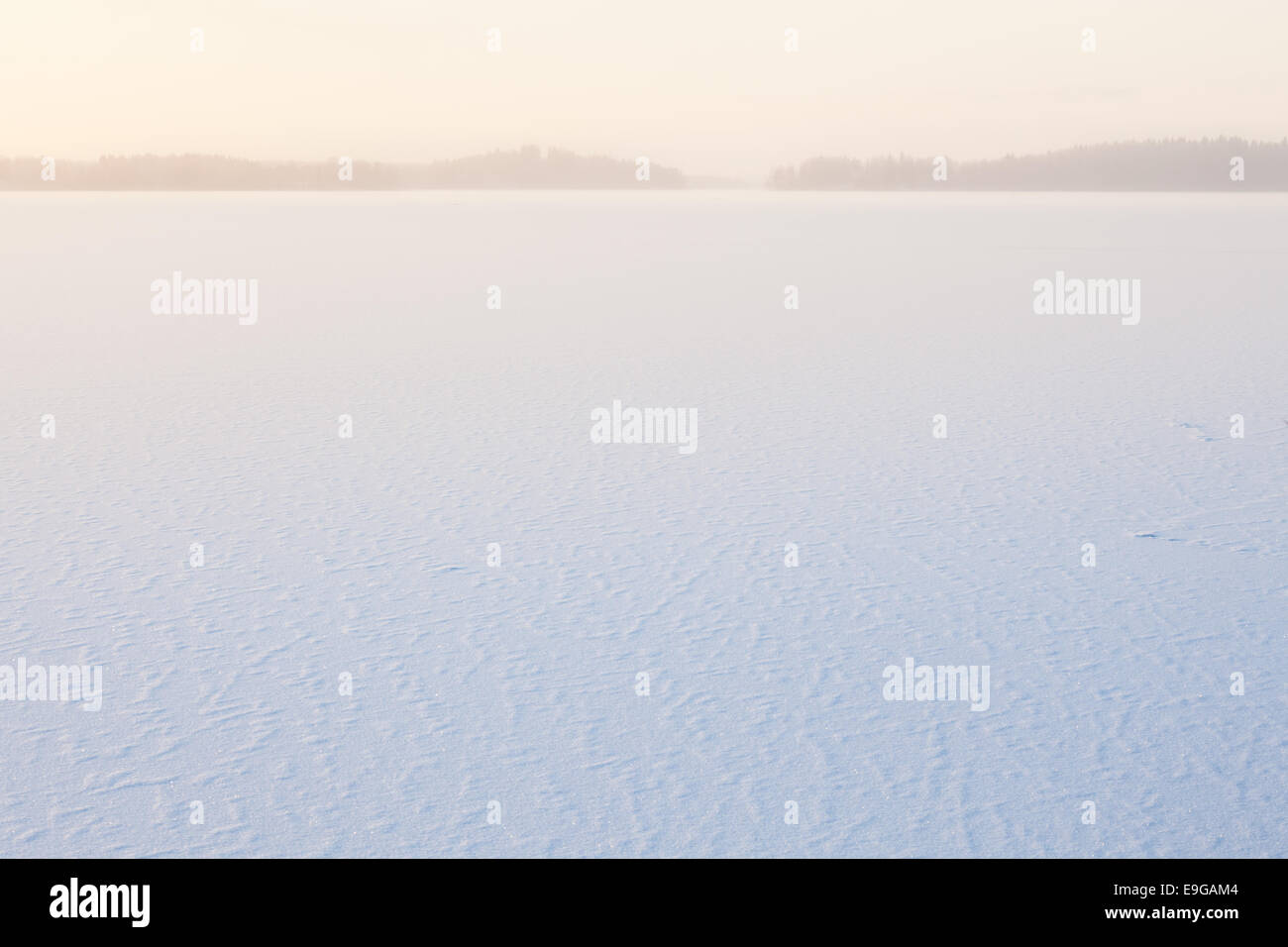 Winter morning view to frozen lake Stock Photo - Alamy