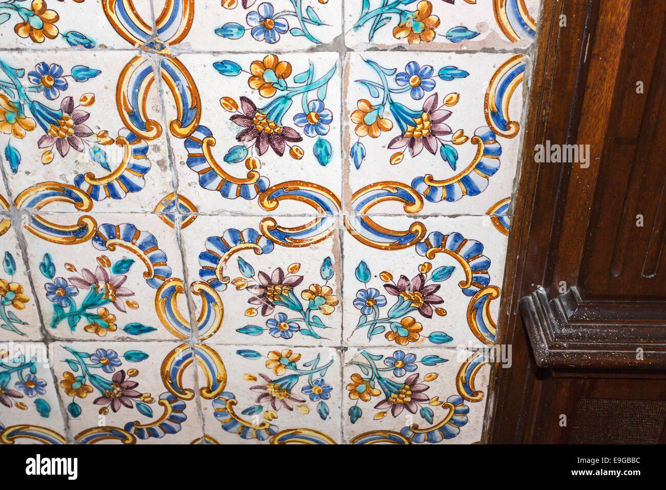 Colourful patterned antique ceramic tiles at the historic colonial ...