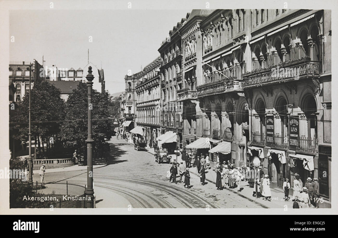 A postcard of Akersgata in Kristiania (now Oslo), Norway, showcasing ...