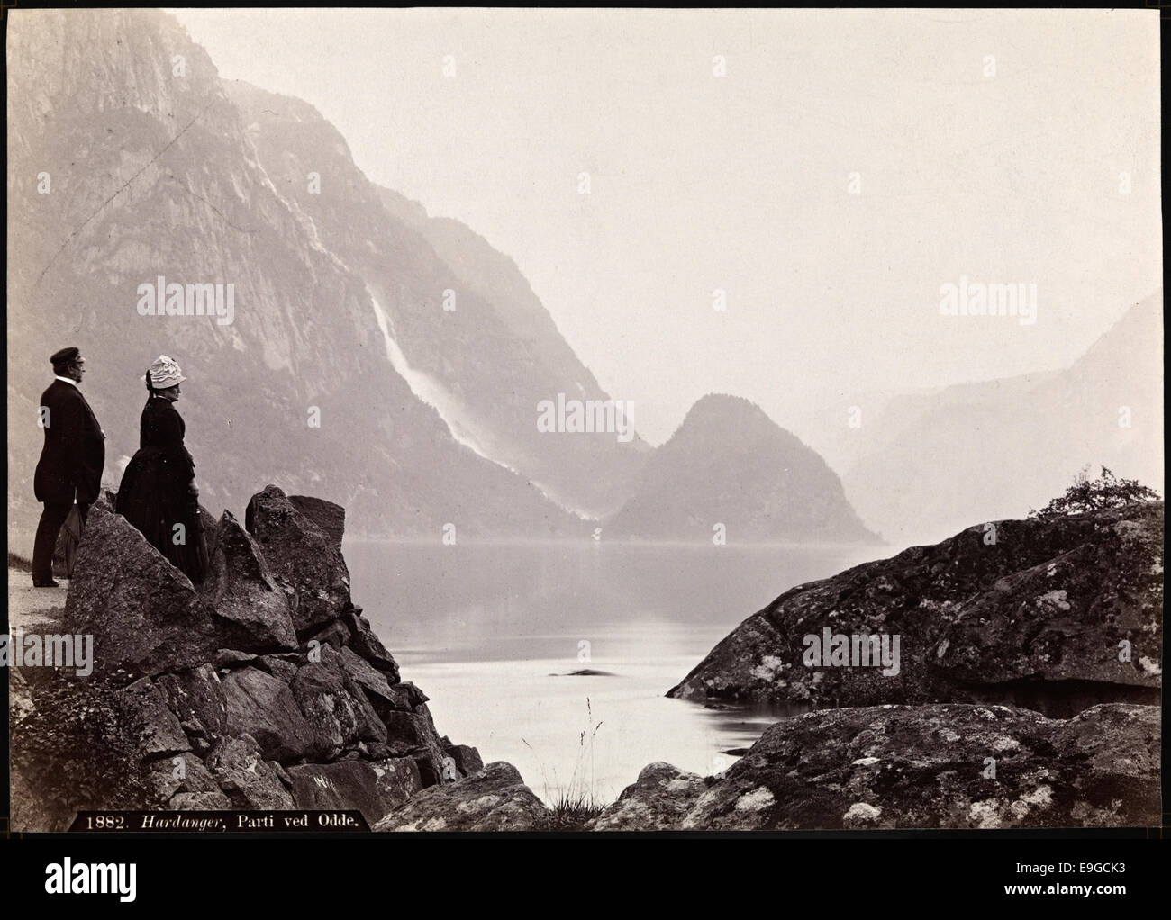 A photograph from 1882 taken in Hardanger, Norway, showing a view of ...