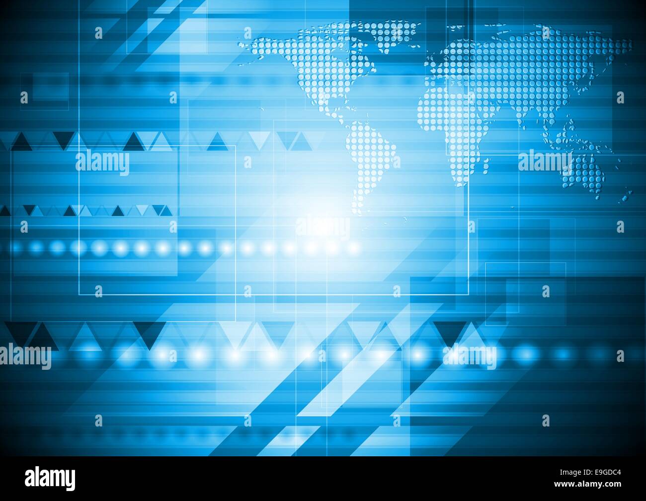 Bright blue technology background with world map Stock Photo - Alamy