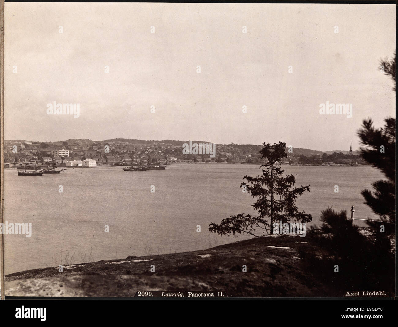 A panoramic photograph of Laurvig (now Larvik), taken by Axel Lindahl ...