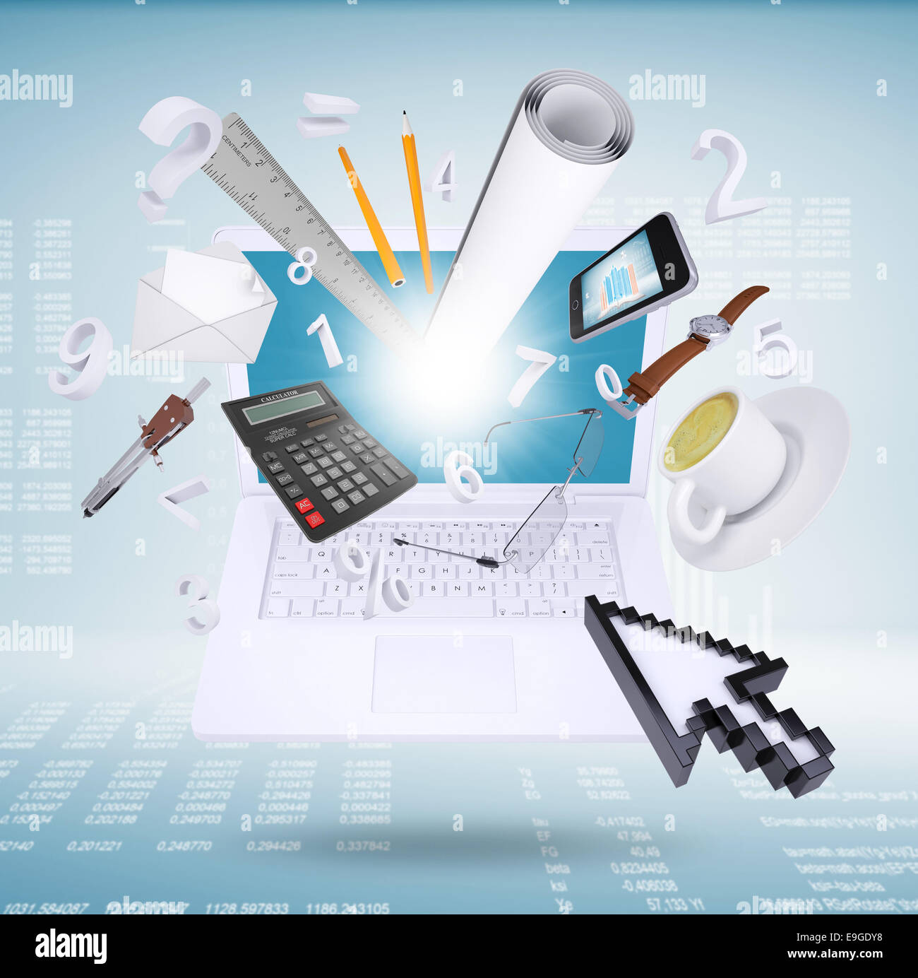 Laptop and business objects Stock Photo - Alamy
