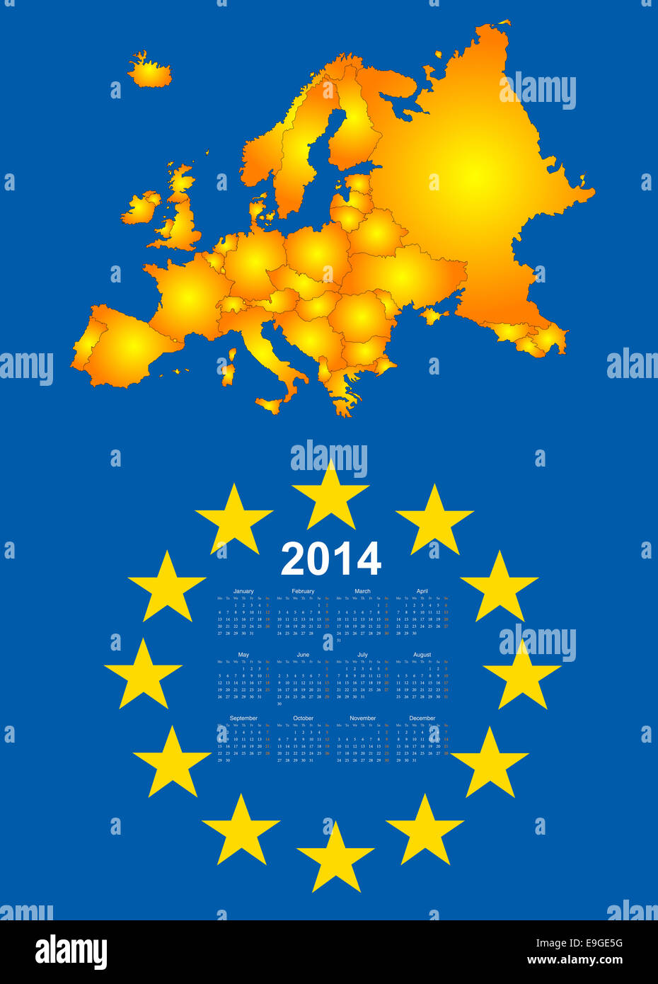 2014 calendar with europe map Stock Photo - Alamy